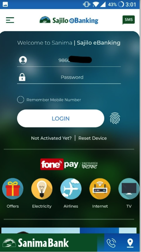 Load fund from Sanima Bank Ltd. using mobile banking service - eSewa