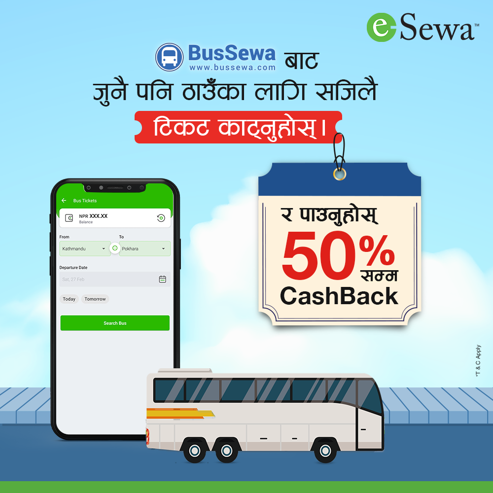 Cashback offers on Bus ticketing from BusSewa! - eSewa